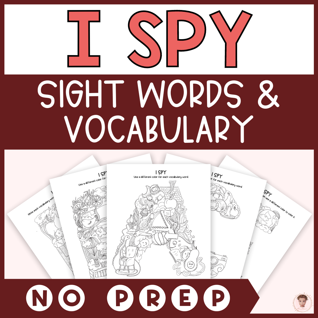 I Spy Sight Words and Vocabulary Spelling and Coloring Pages