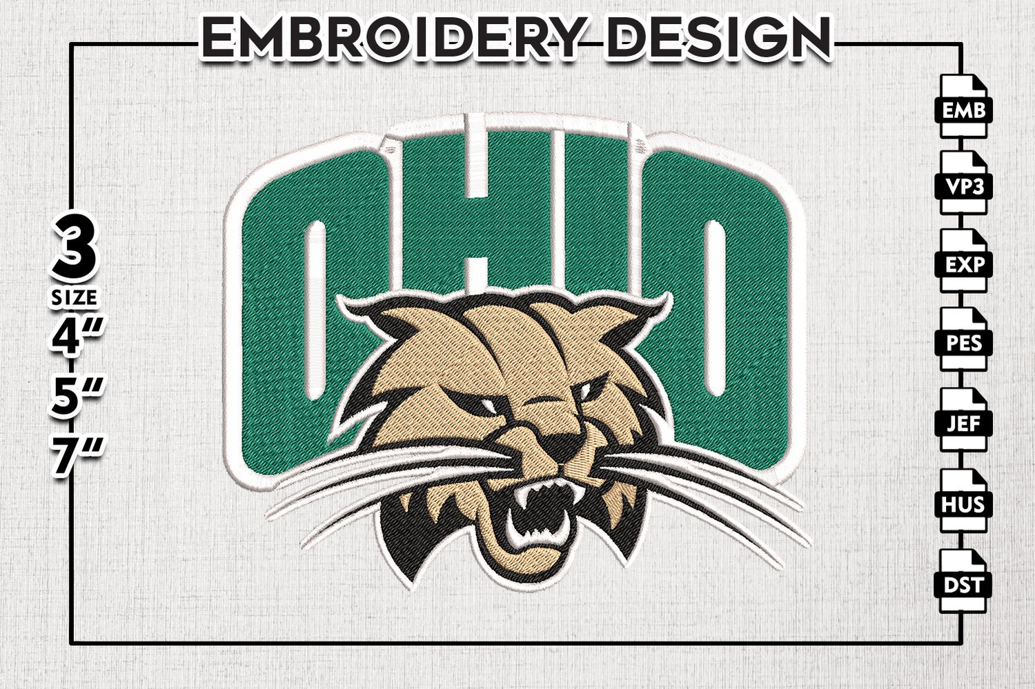 Ohio Bobcats Football Team Embroidery file, NCAAF teams Embroidery ...