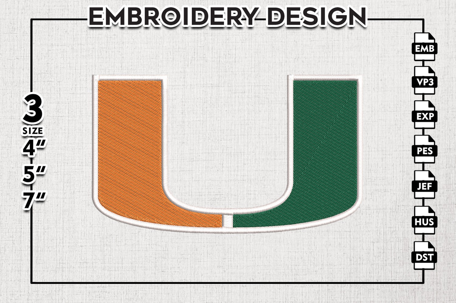 Miami Hurricanes Football Team Embroidery file, NCAAF teams Embroidery ...