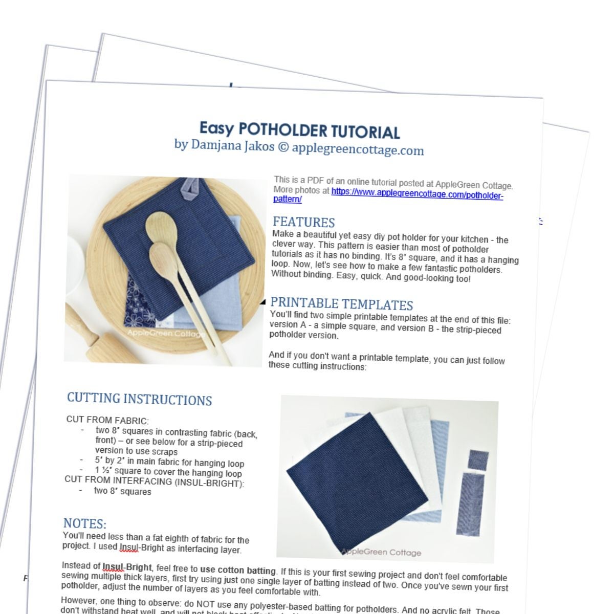 Easy POTHOLDER - Printable Tutorial PDF