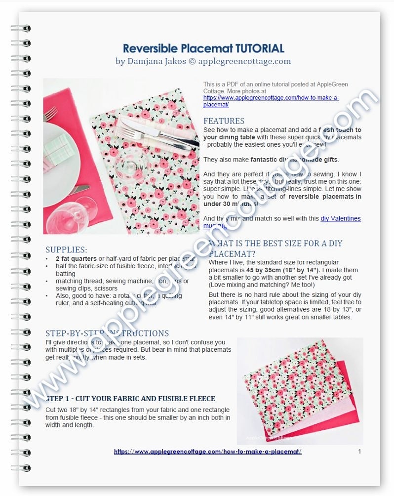PLACEMAT - Printable Tutorial PDF