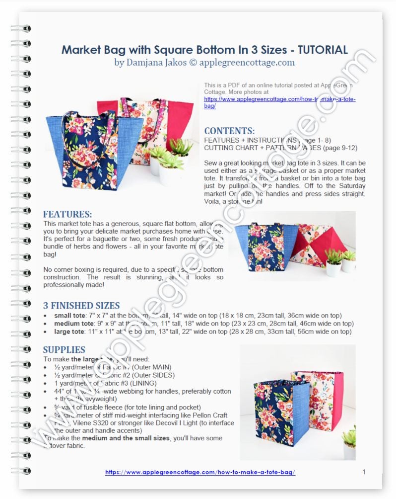 Market BAG With Square Bottom - Printable Tutorial PDF