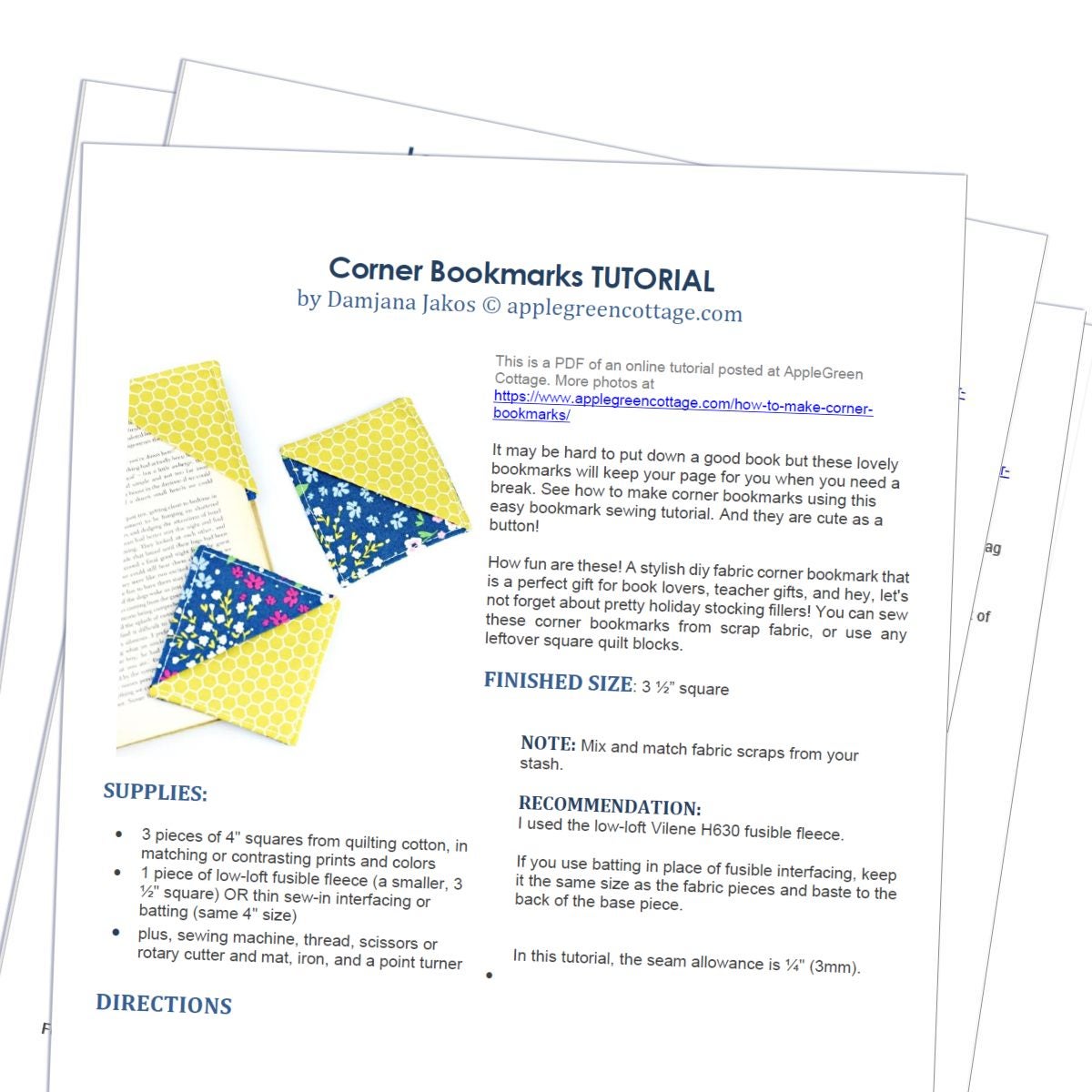 Corner Bookmarks - Printable Tutorial PDF