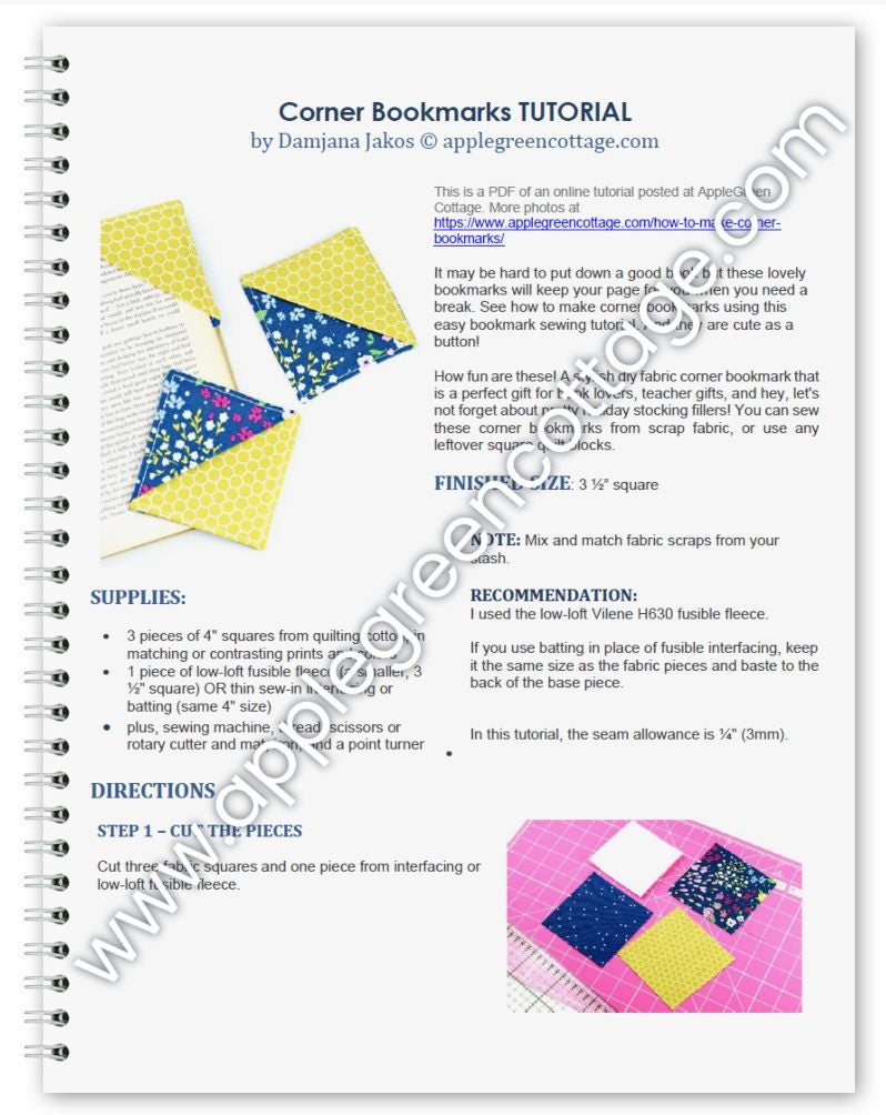 Corner Bookmarks - Printable Tutorial PDF