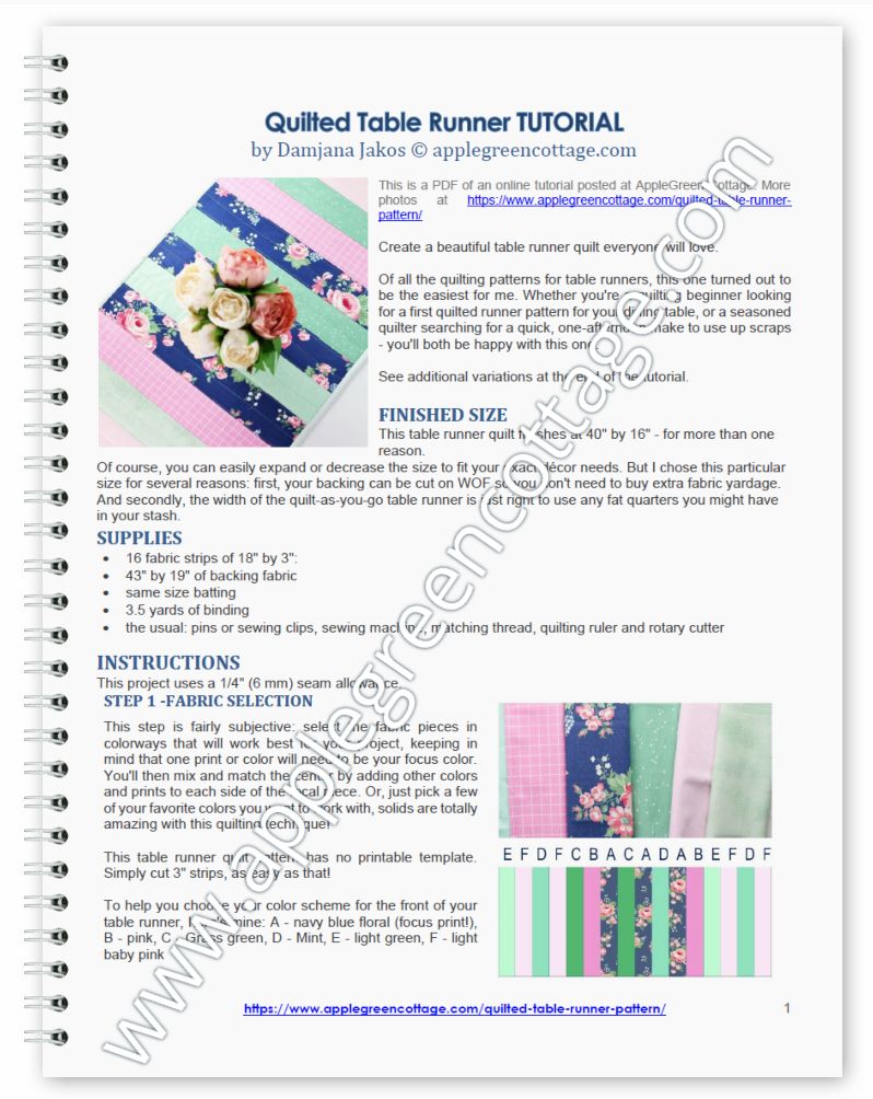 Quilted Table Runner - Printable Tutorial PDF