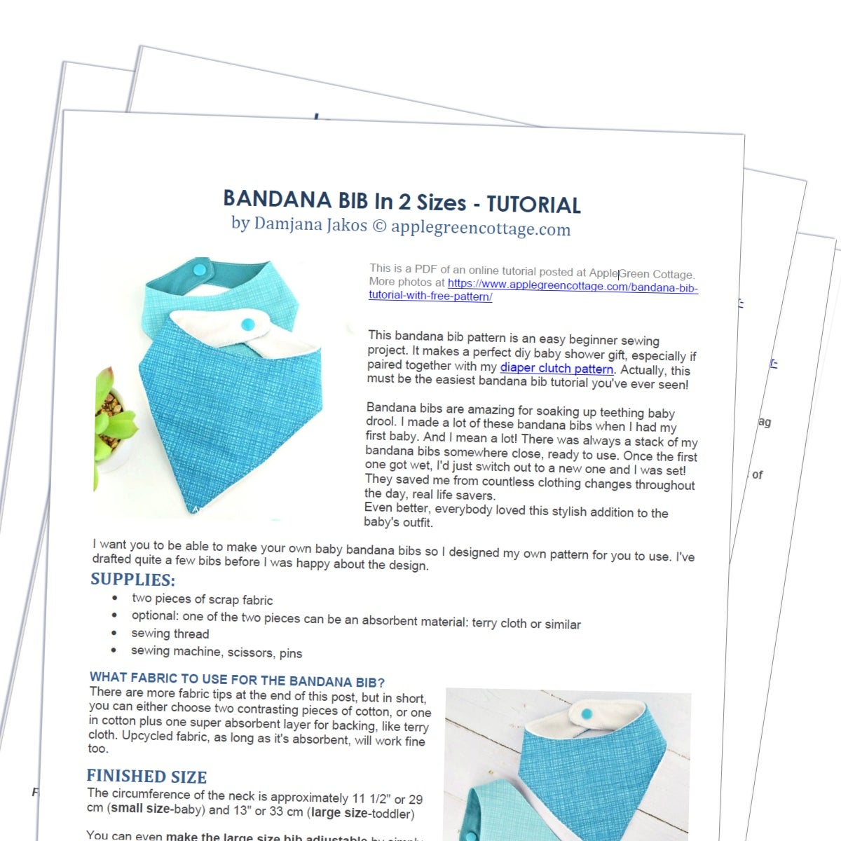 BANDANA Bib In 2 Sizes - Printable Tutorial PDF