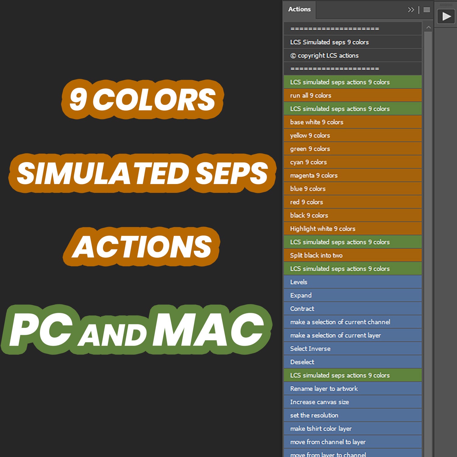 Reviewing LCS 9 colors simulated seps actions set for PC and MAC - Payhip