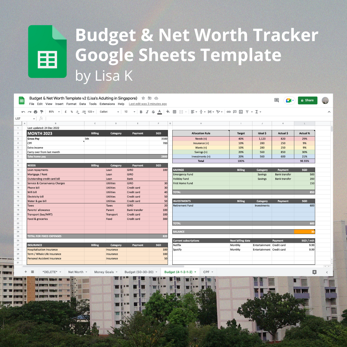 Budget & Net Worth Tracker | Google Sheets Template - Payhip