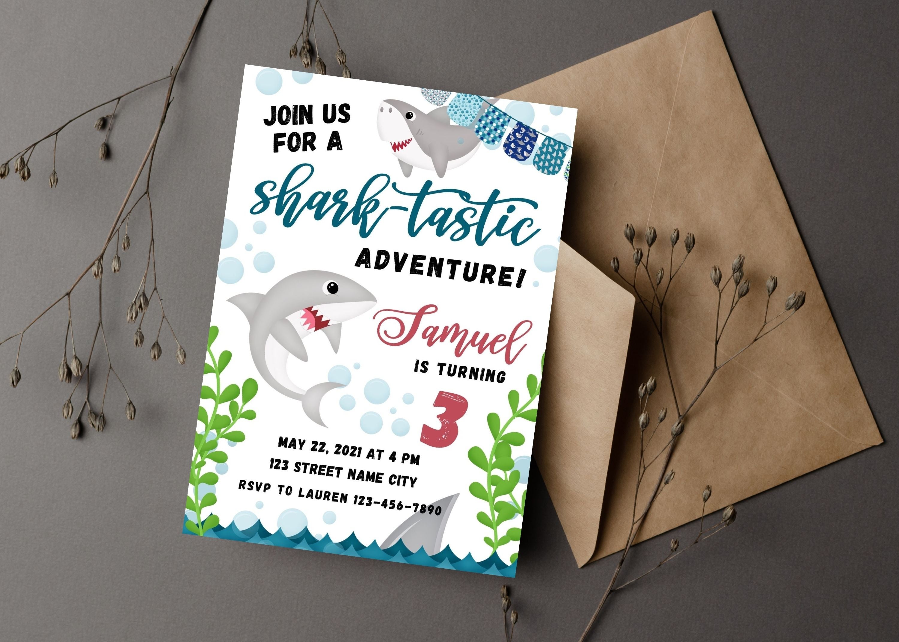 Shark invitation-shark invite template-shark invitation birthday party ...