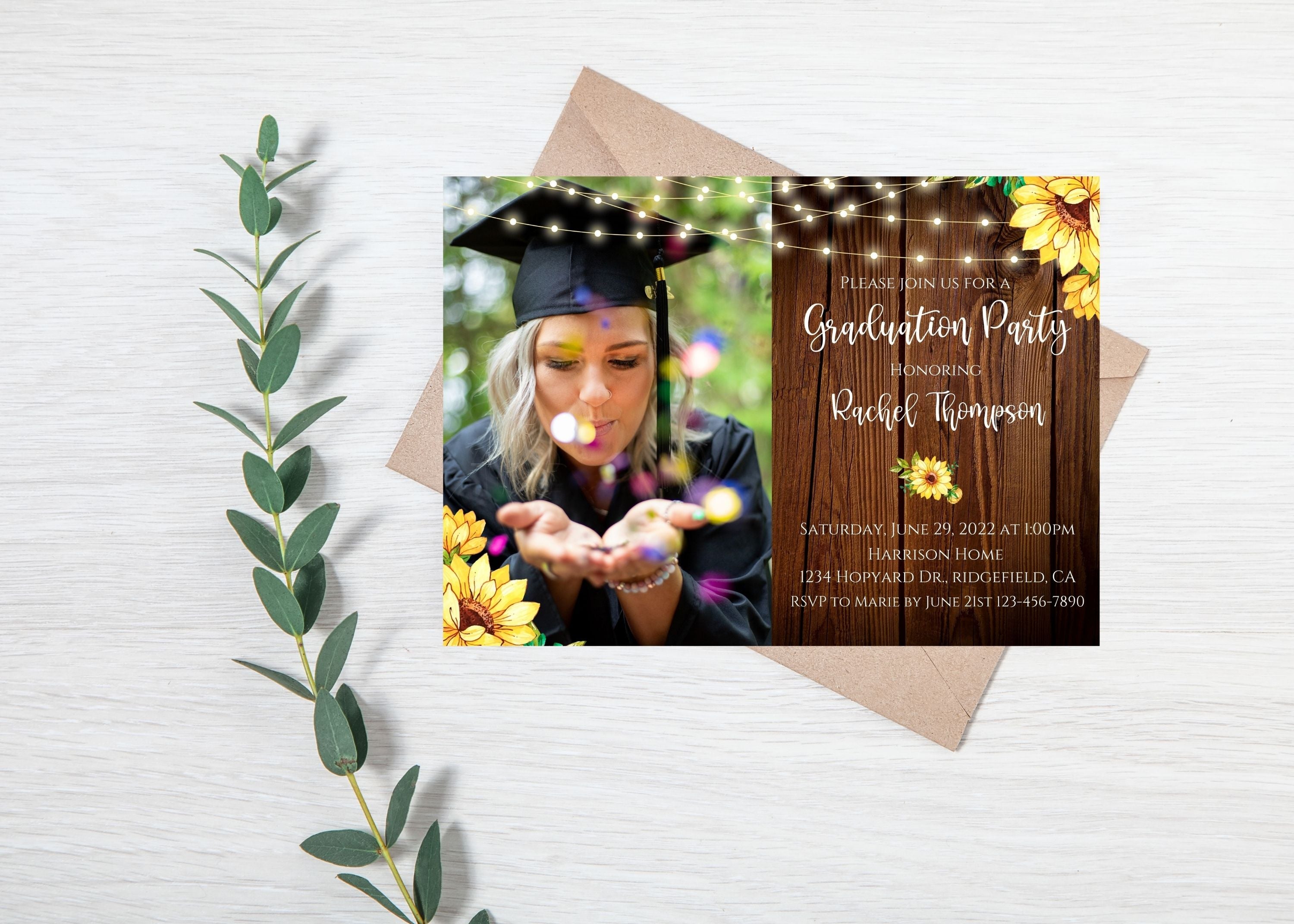 Graduation invitation-graduation invite template-sunflower graduation photo invitation ...