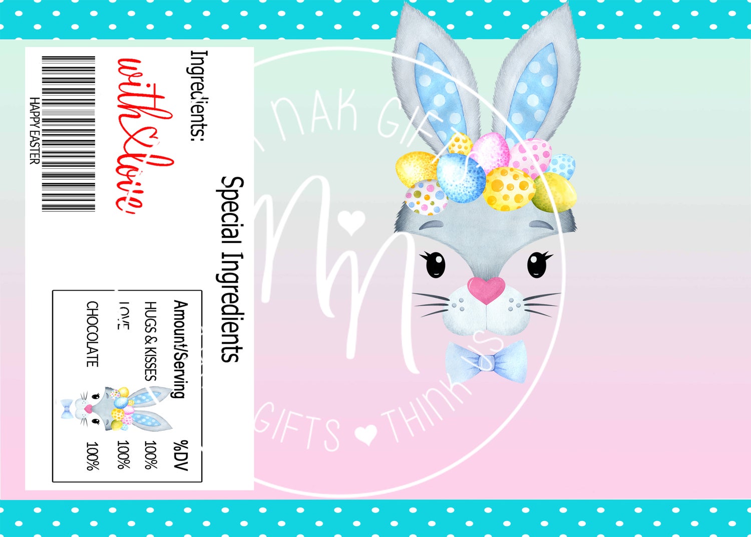 Easter chocolate wrapper cute bunny head 3 - Instant download digital file with space to ...