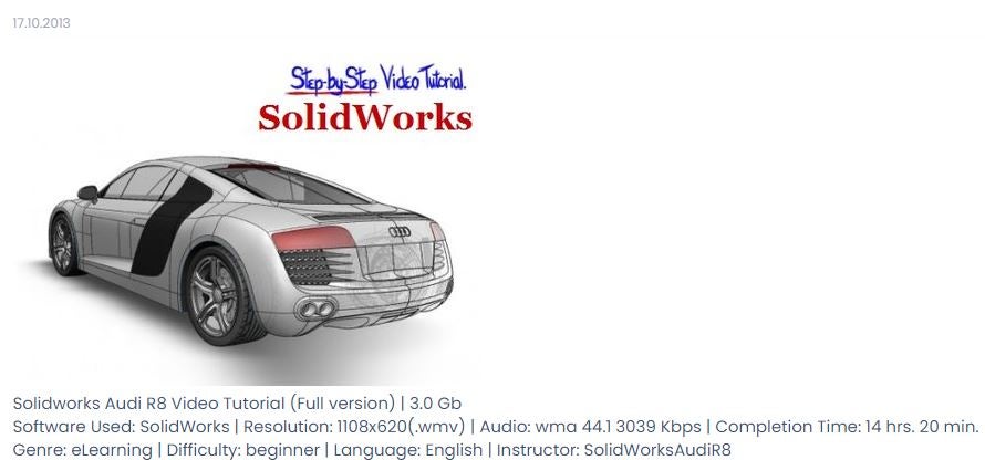 Solidworks Audi R8 Video (Full version) Training - Payhip