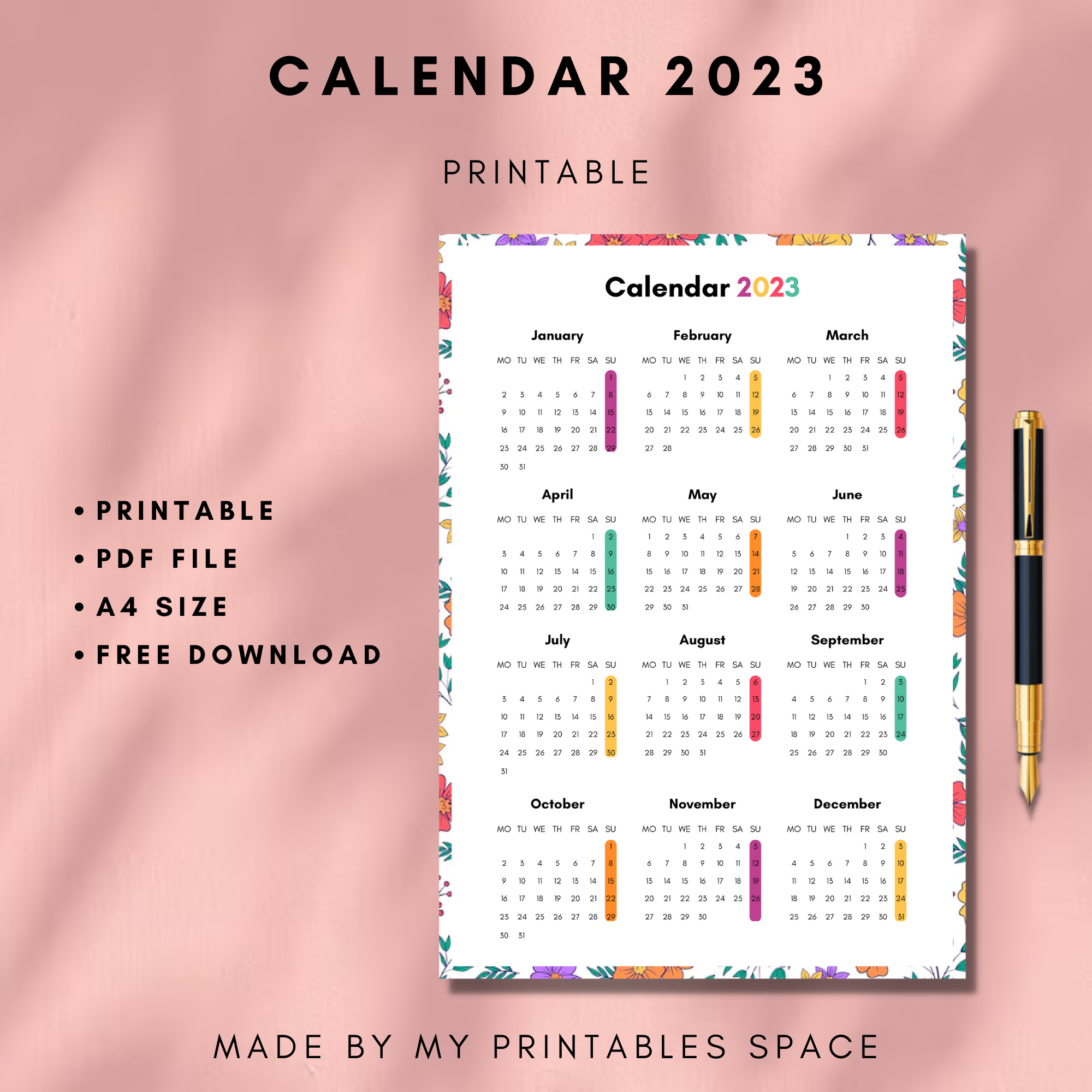 Printable Planner Calendar 2023 | Free 2023 Calendar | Printable ...