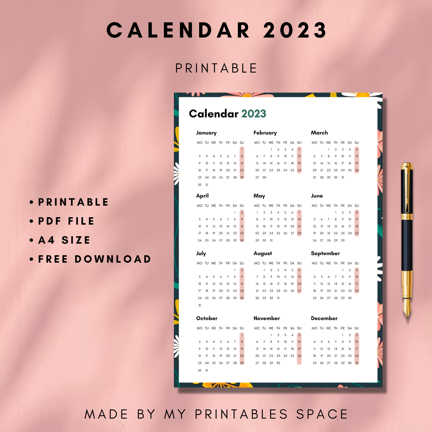 Printable Planner Calendar 2023 | Free 2023 Calendar | Printable ...