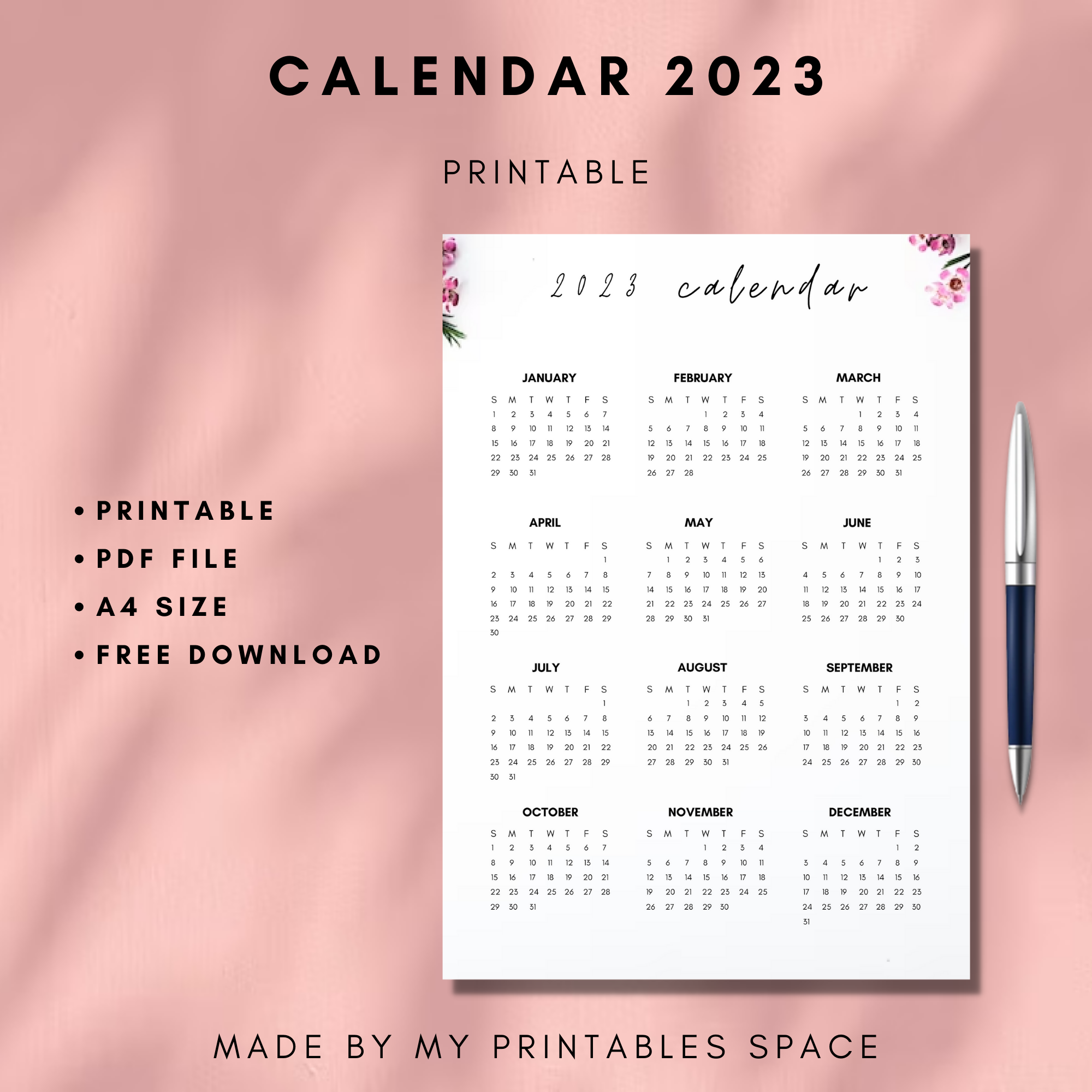 Printable Planner Calendar 2023 | Free 2023 Calendar | Printable ...