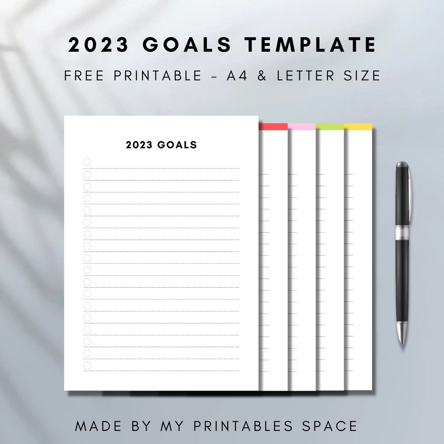 Free 2023 Goals Template | Simple Goals Setting Worksheet Printable ...