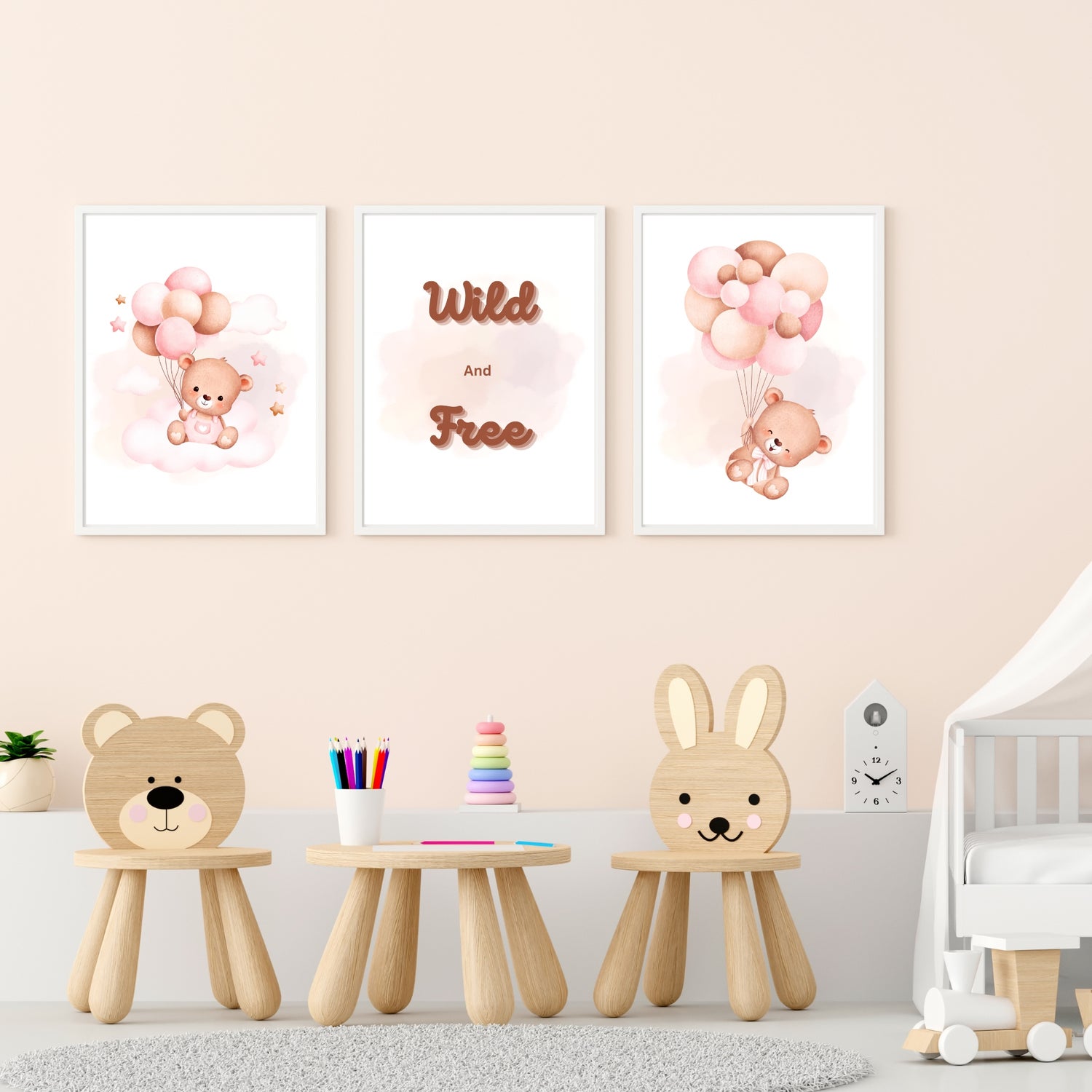 Baby Bear Nursery Wall Art, Baby Room Decor, Set of 3 Baby Bear with ...