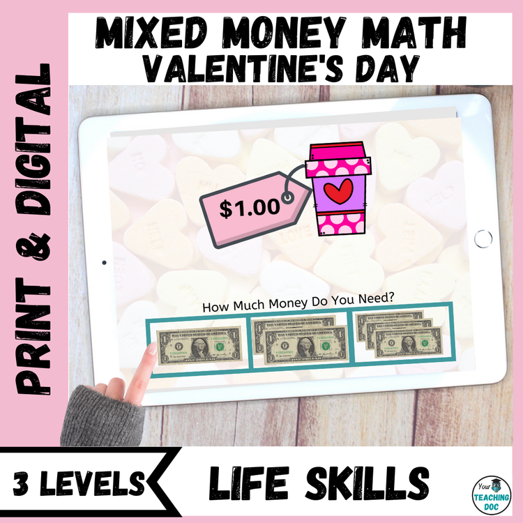 Spring Counting Mixed Money Math Life Skills PLUS Task Cards 3 Levels