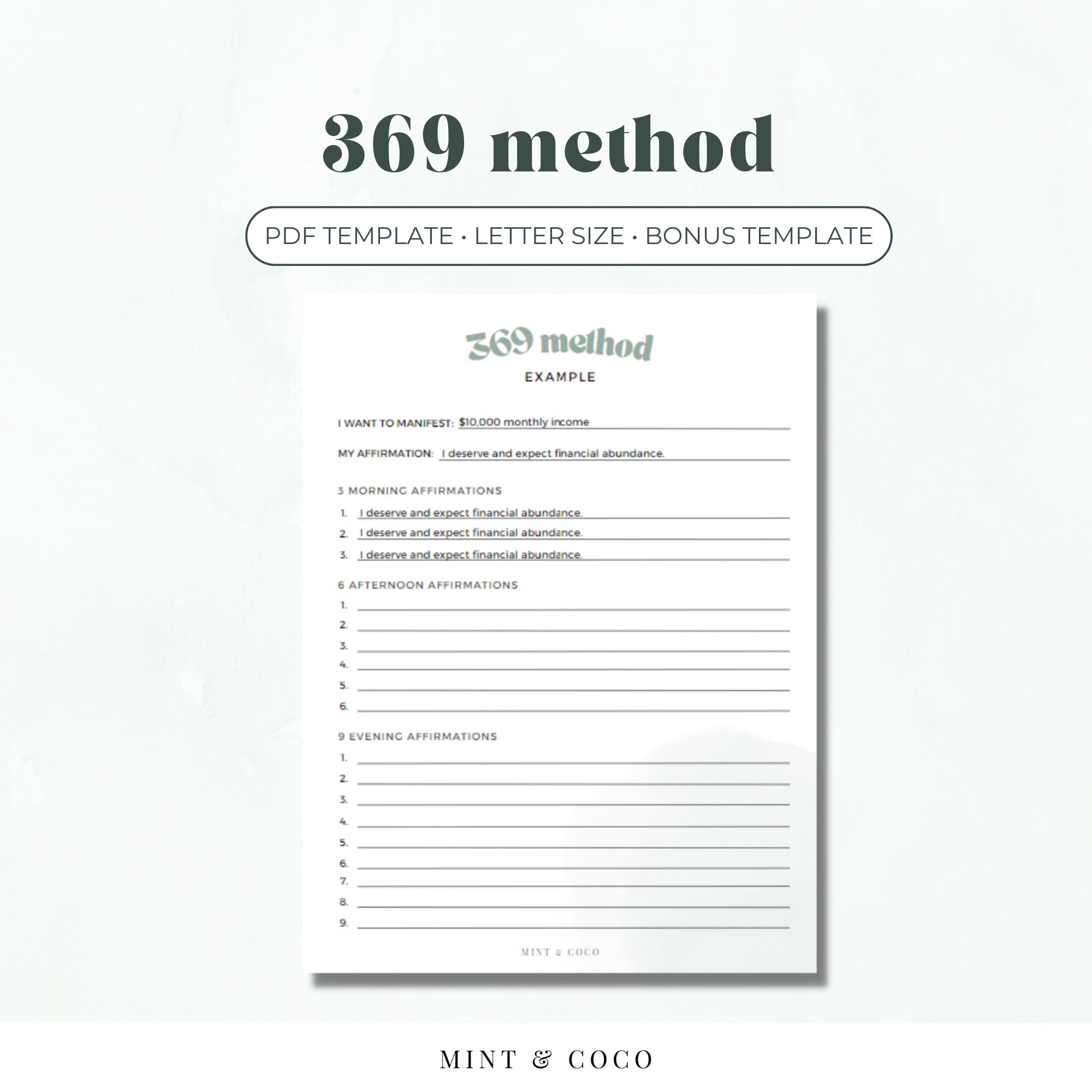 369 Method for Manifesting Worksheet | Printable | Instant Download ...