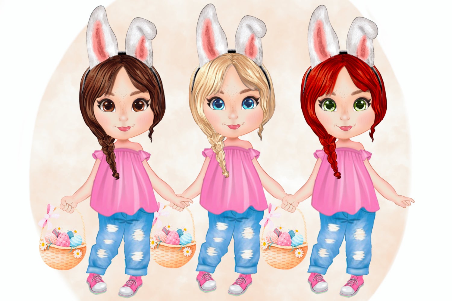 Easter Chibi boys and girls. 9 boys, 9 girls with FREE background file - Payhip