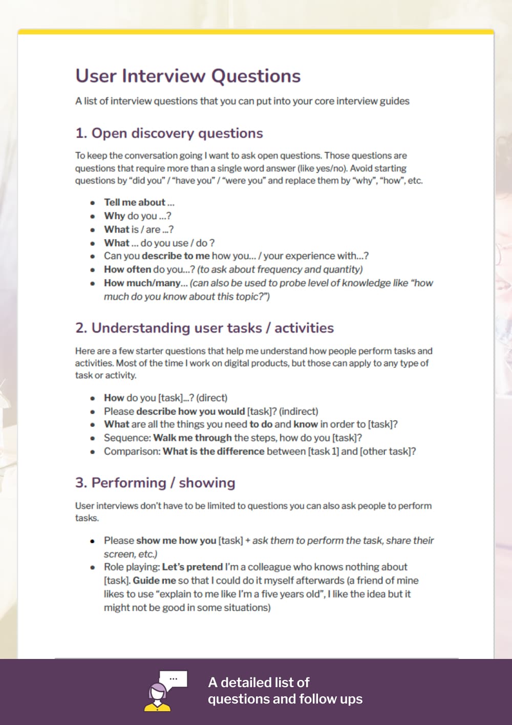 User Interview and Follow Ups Questions Cheatsheet