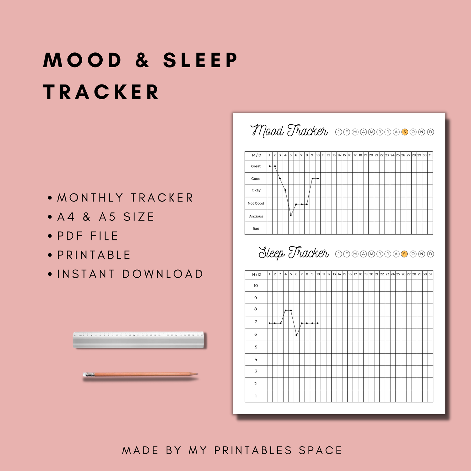 Monthly Mood Tracker | Sleep Tracker | Printable Tracker | Wellness ...