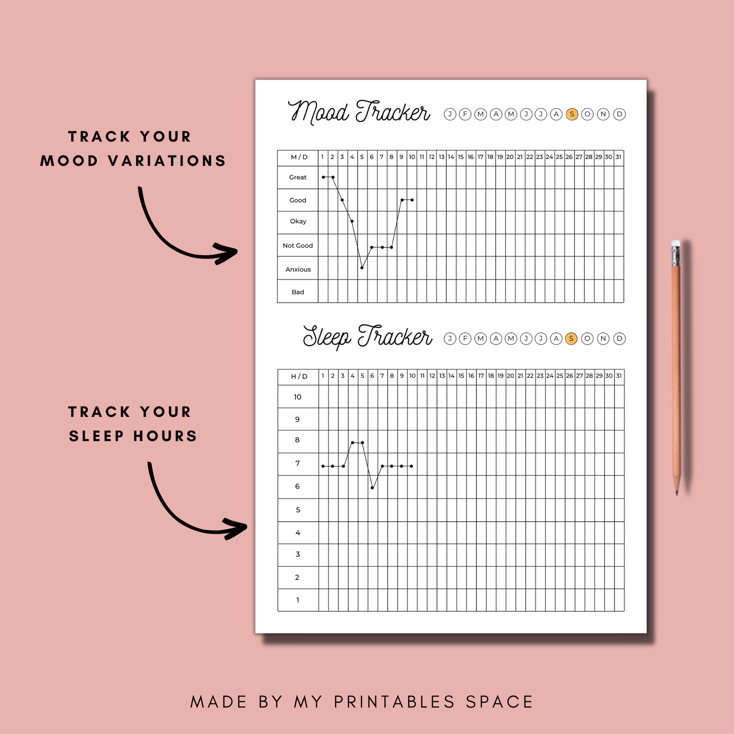 Monthly Mood Tracker | Sleep Tracker | Printable Tracker | Wellness ...
