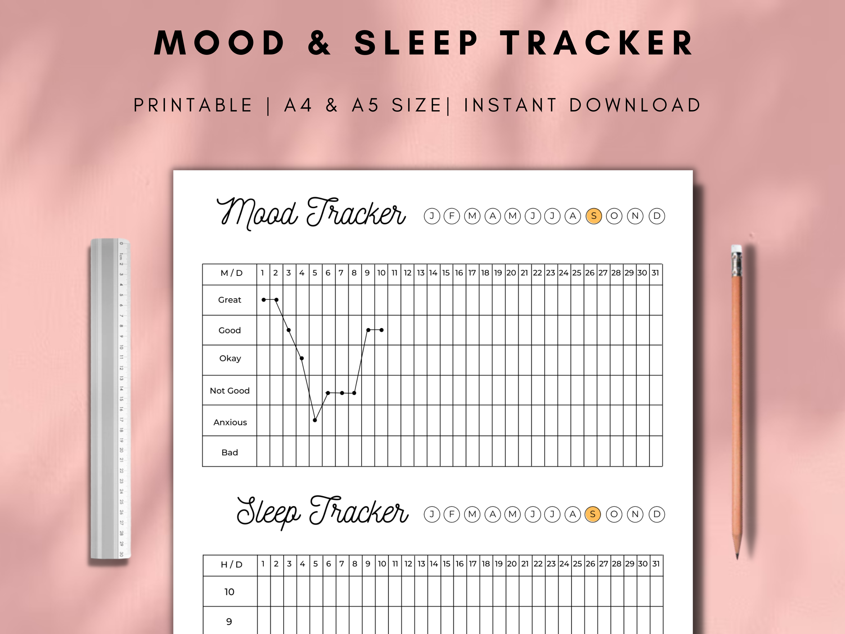 Monthly Mood Tracker | Sleep Tracker | Printable Tracker | Wellness ...