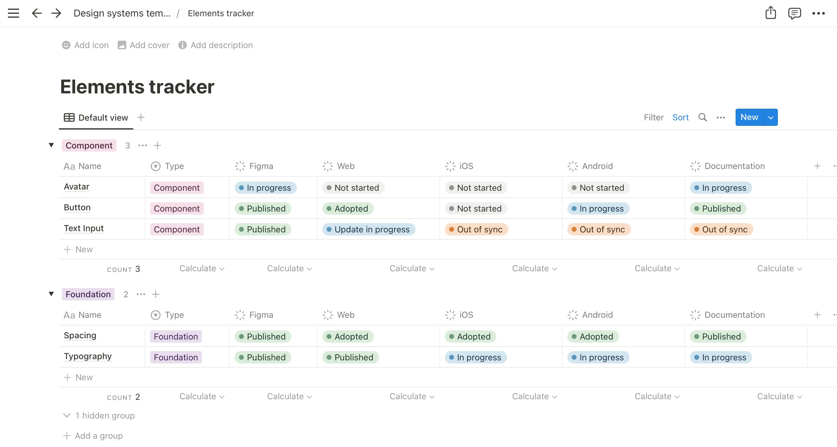 Notion template: Elements tracker for design systems - Payhip