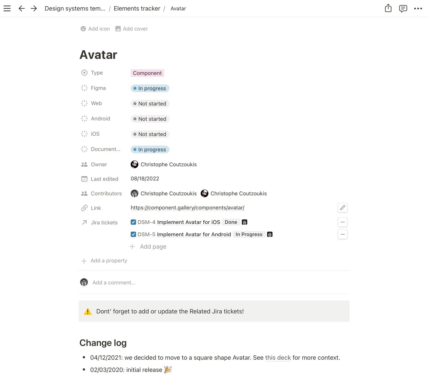 Notion template: Elements tracker for design systems - Payhip