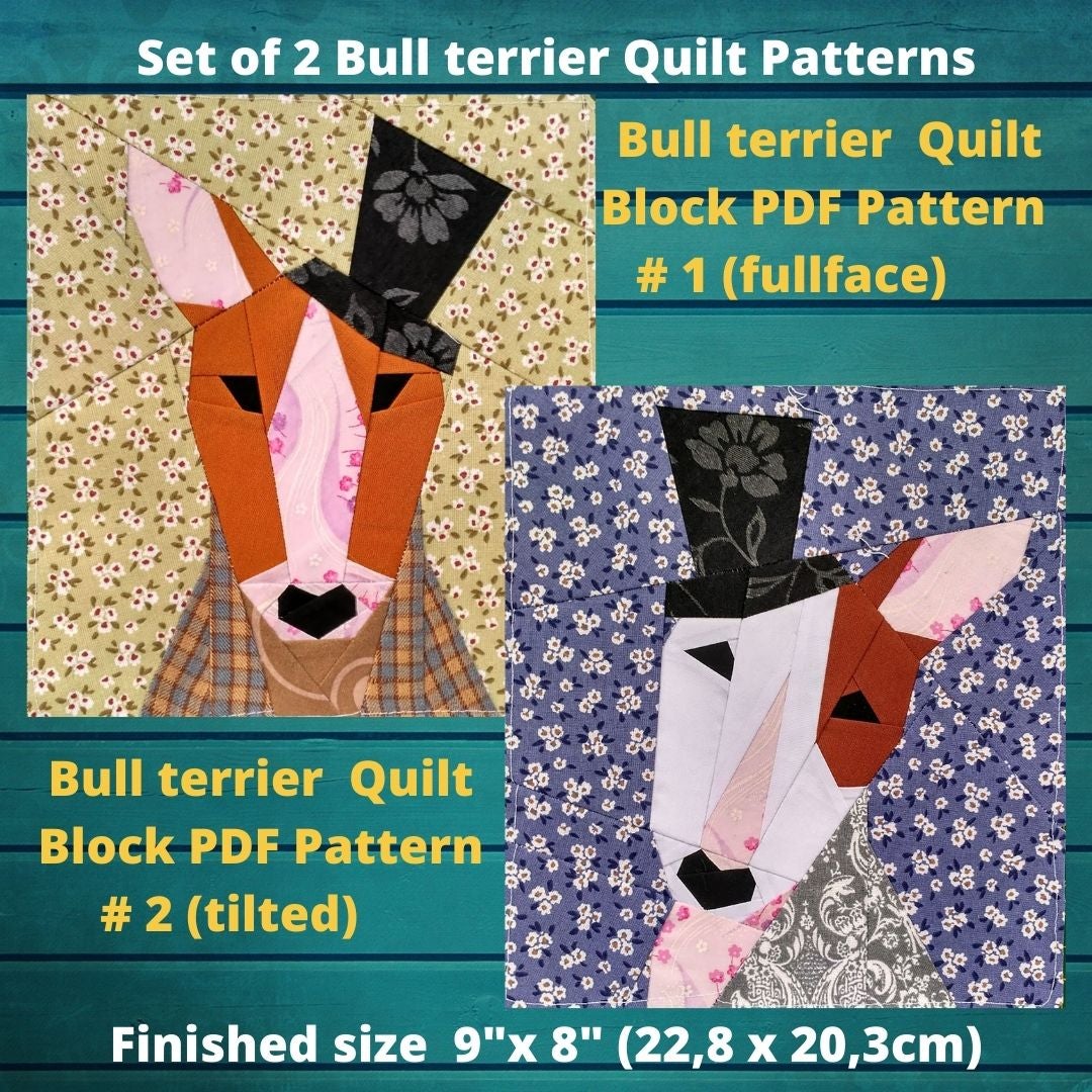 Set of 2 Bull terrier Quilt Block Pattern: 20 % Savings - Payhip