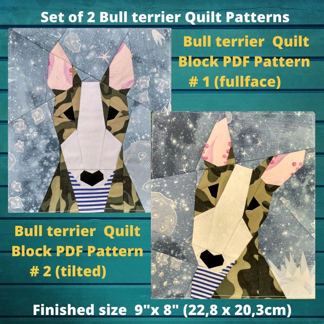 Set of 2 Bull terrier Quilt Block Pattern: 20 % Savings - Payhip