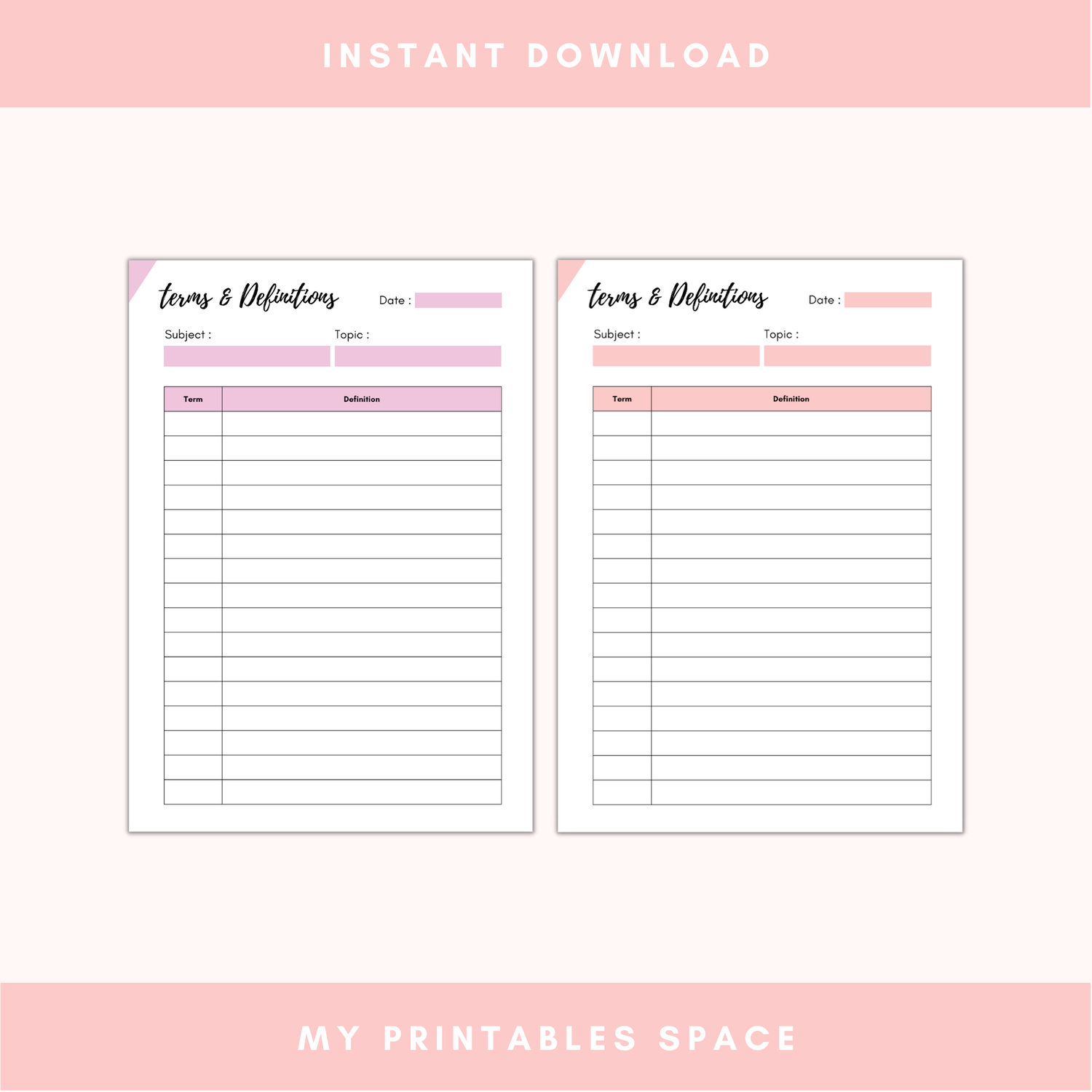 Student Terms & Definitions Tracker Printable | Key Terms Study Guide ...