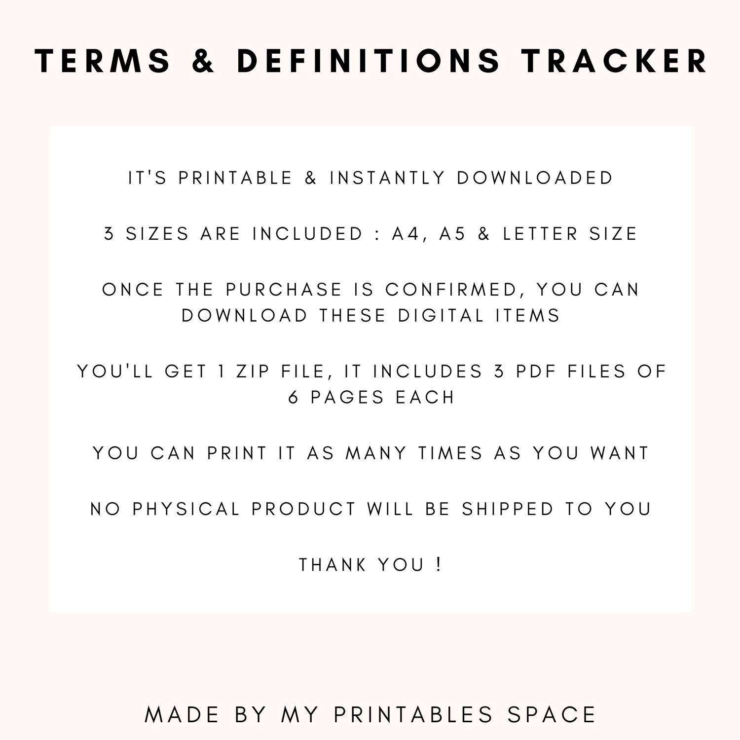 Student Terms & Definitions Tracker Printable | Key Terms Study Guide ...