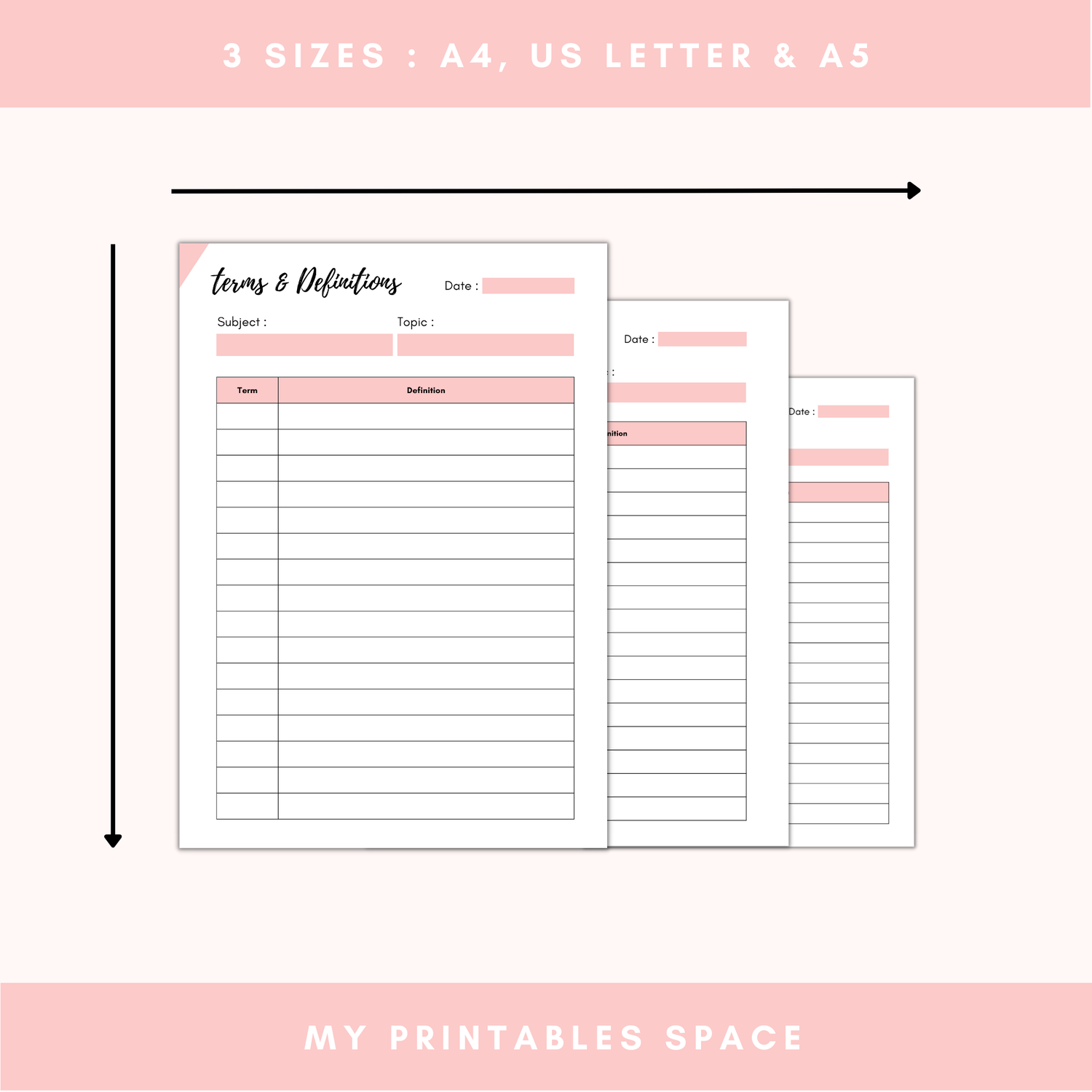 Student Terms & Definitions Tracker Printable | Key Terms Study Guide ...