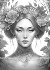 10 Floral Princess Vol 3 Coloring Pages | Printable Adult Coloring Pages | Download Grayscale ...