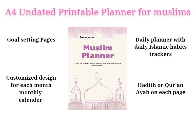 UNDATED muslim planner | Monthly Customized calenders | A4 Printable ...