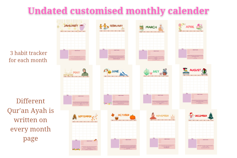UNDATED muslim planner | Monthly Customized calenders | A4 Printable ...
