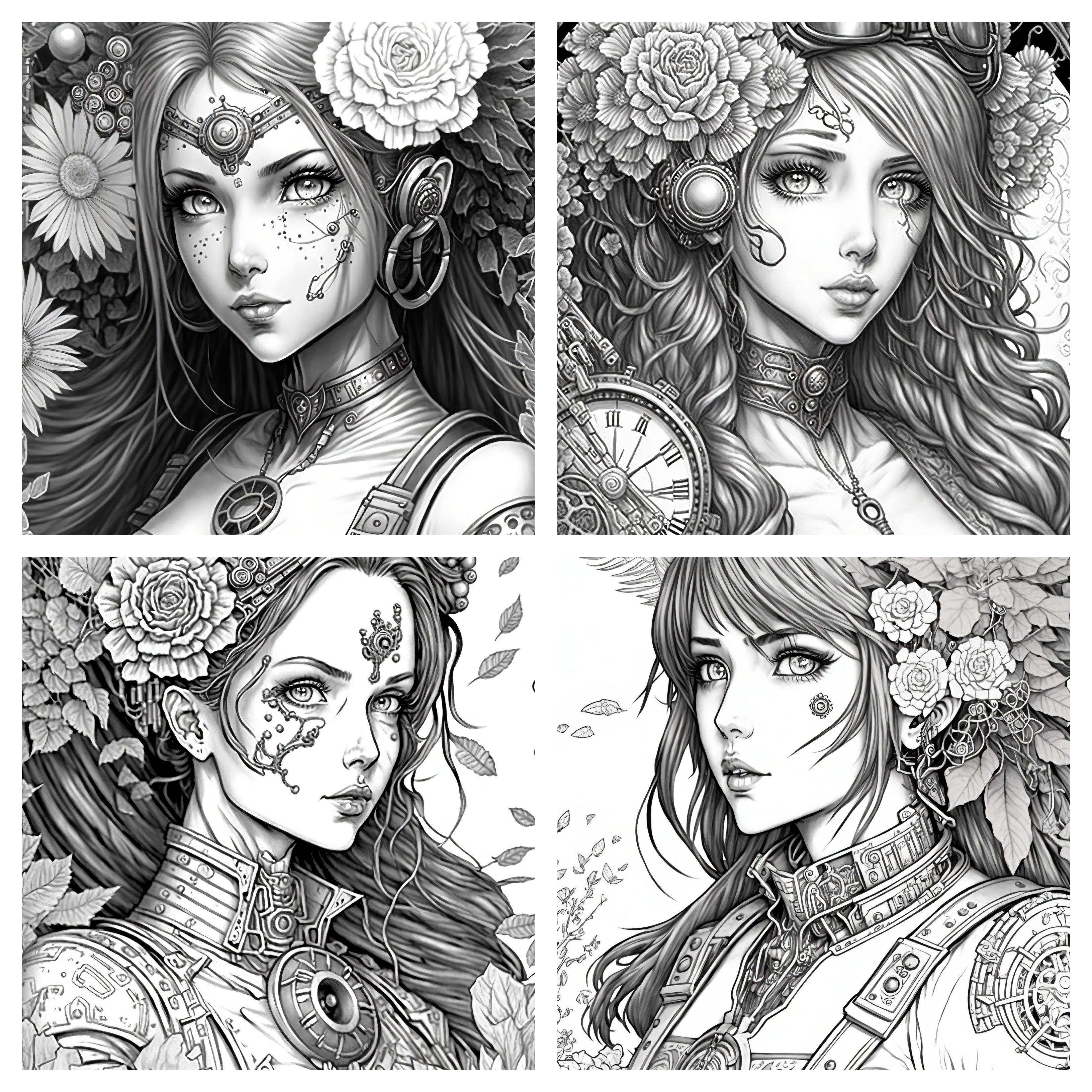 40 Steampunk beautiful ladies coloring book | Printable Adult Coloring Pages | Download ...
