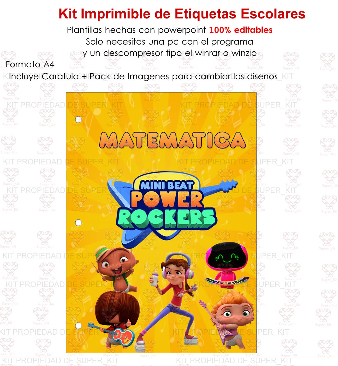 Mini Beat Power Rockers - Etiquetas Escolares Editables - Payhip