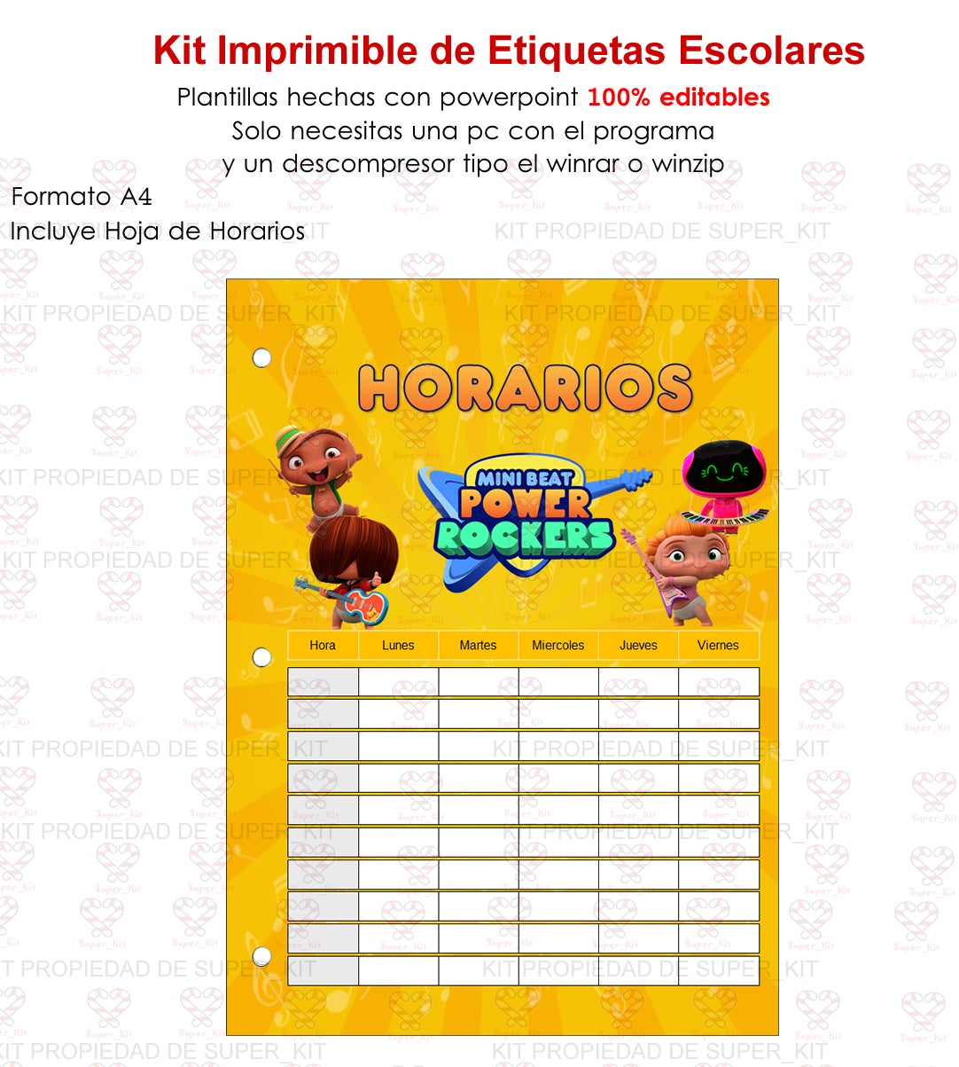 Mini Beat Power Rockers - Etiquetas Escolares Editables - Payhip