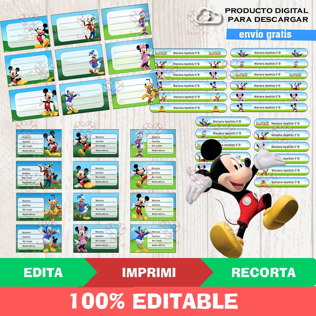 Mickey Mouse - Etiquetas Escolares Editables - Payhip