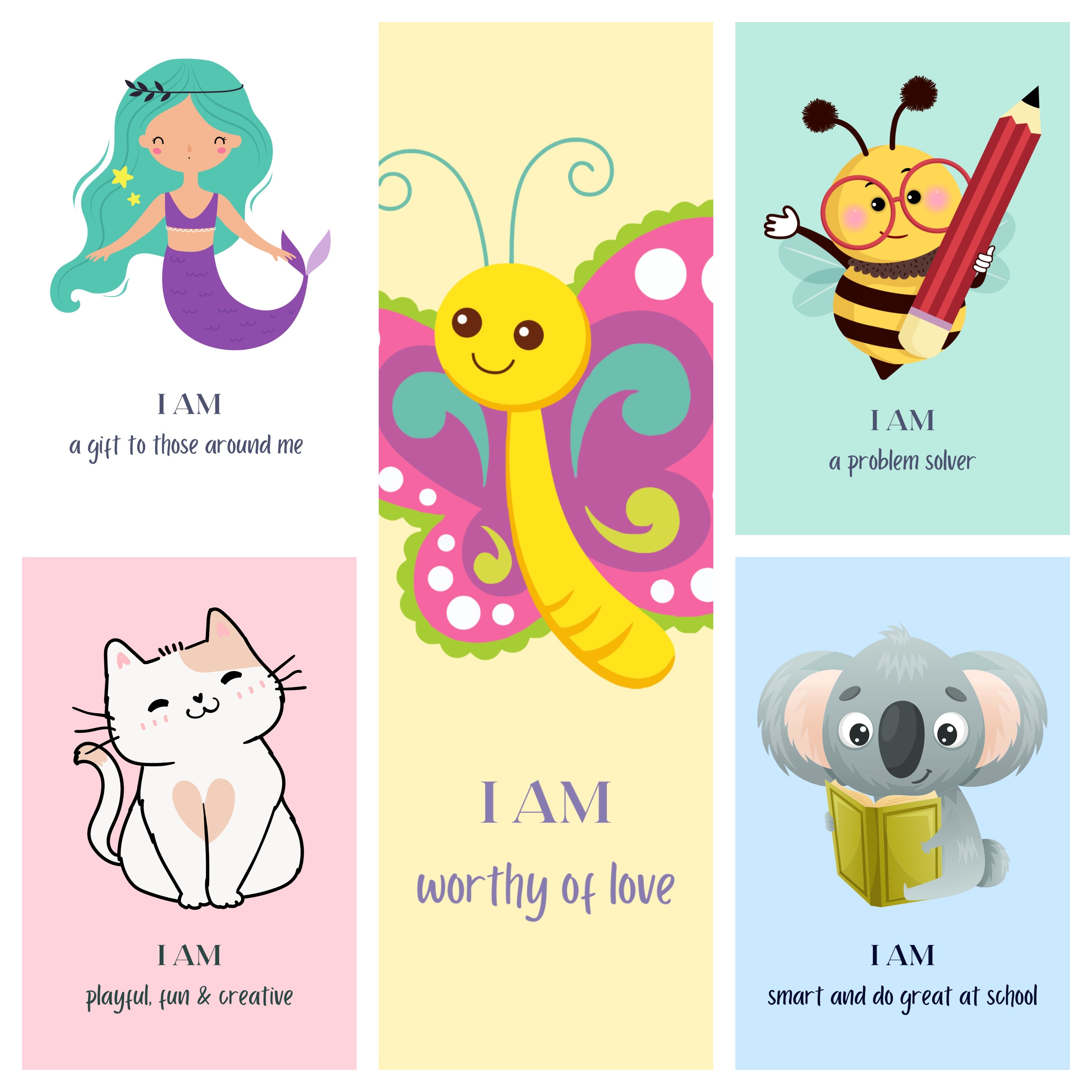 Affirmations Wall Art For Children - Set of 5 - Payhip