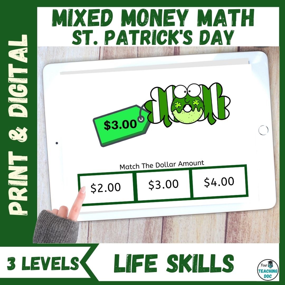 Spring Counting Mixed Money Math Life Skills PLUS Task Cards 3 Levels