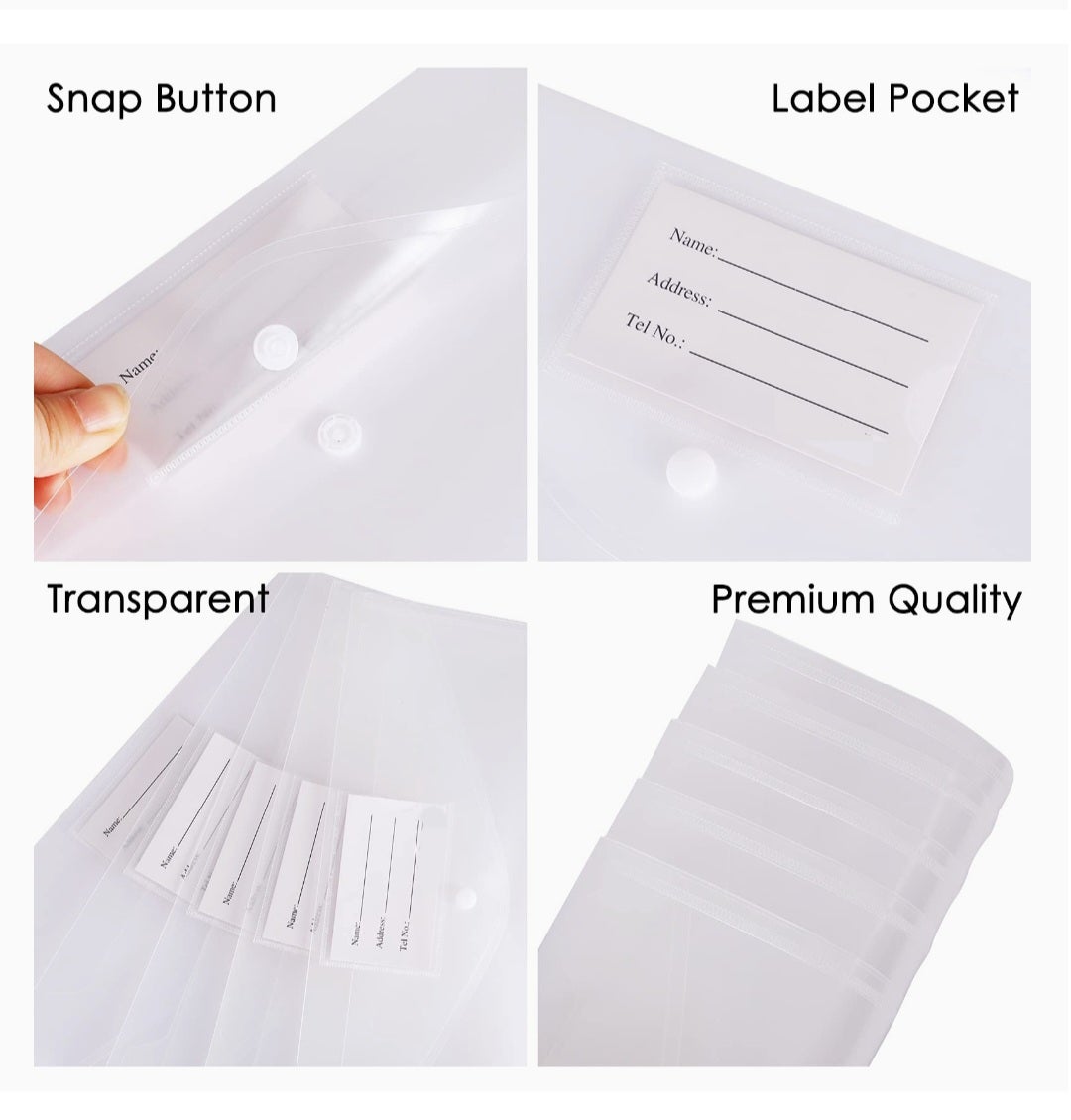 Clear Waterproof Folders with Snap Closure & Business Card Insert ...