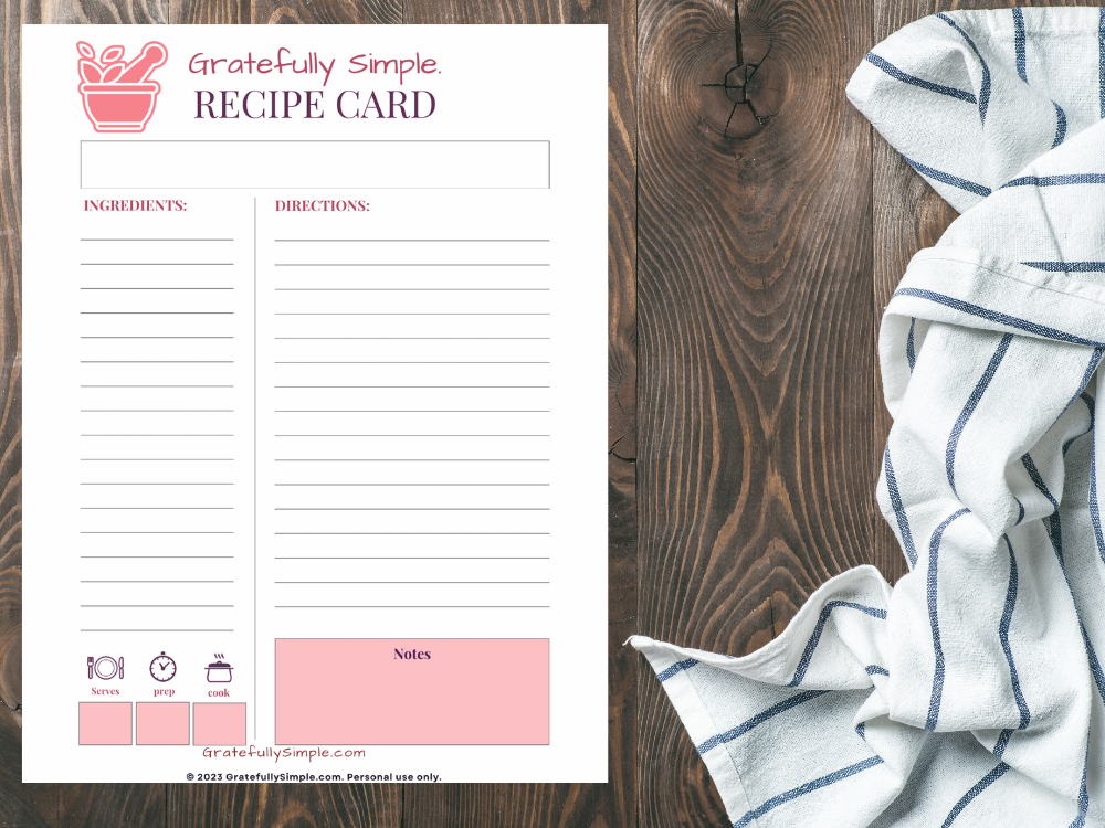 Recipe Book Page / Recipe Card by Gratefully Simple - Payhip