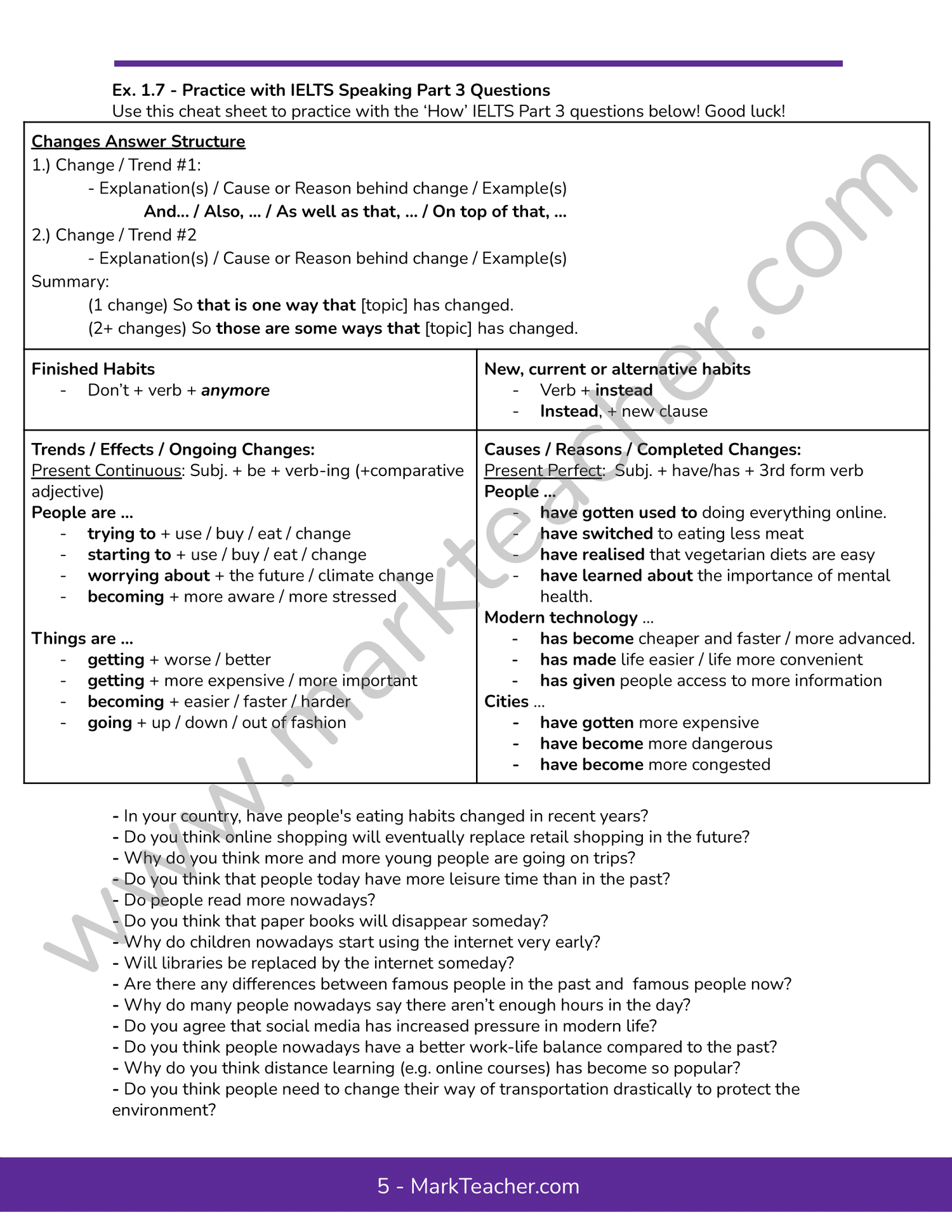 16 IELTS Speaking Worksheets - Part 1, Part 2 and Part 3 - Payhip