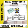 Spring Counting Mixed Money Math Life Skills PLUS Task Cards 3 Levels