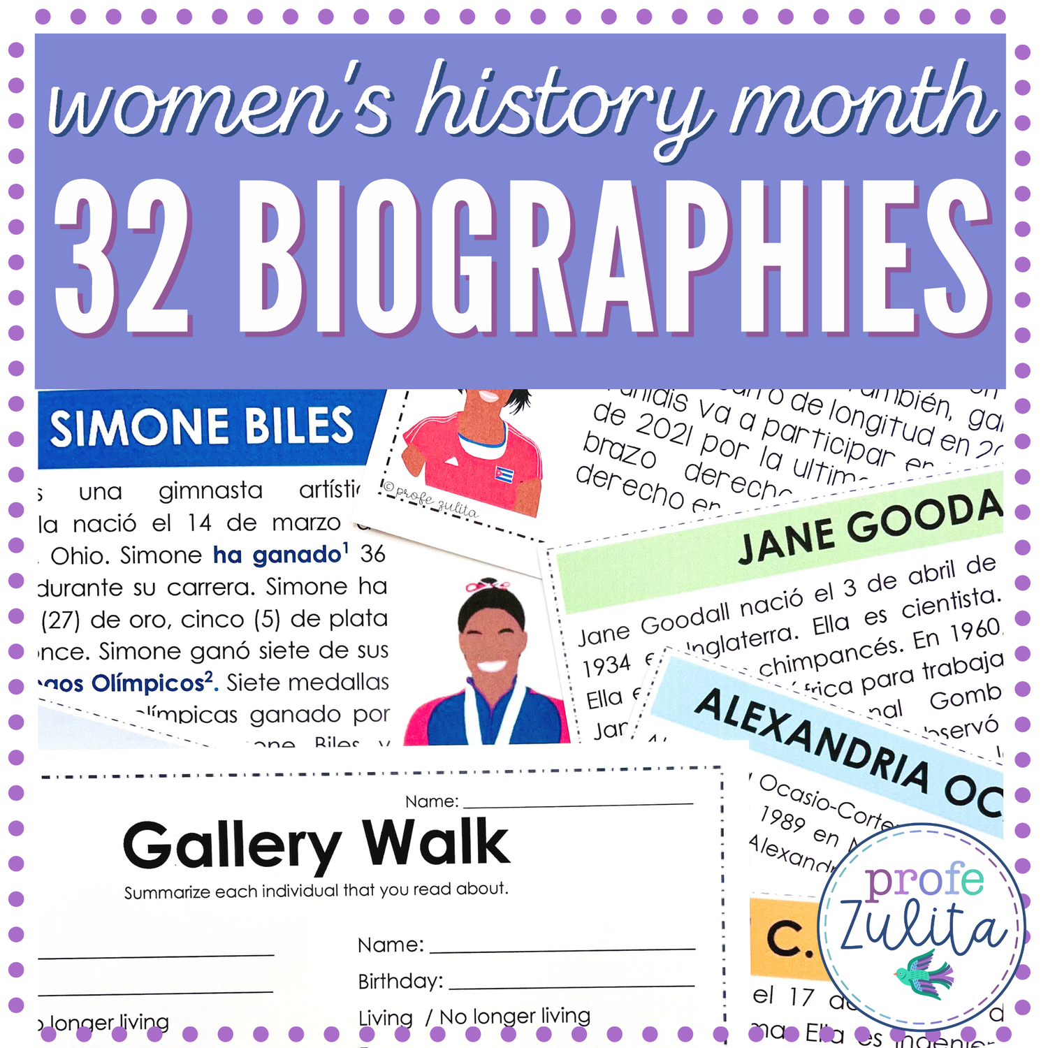 32 Women's History Month Biographies in Spanish - Gallery Walk - Payhip