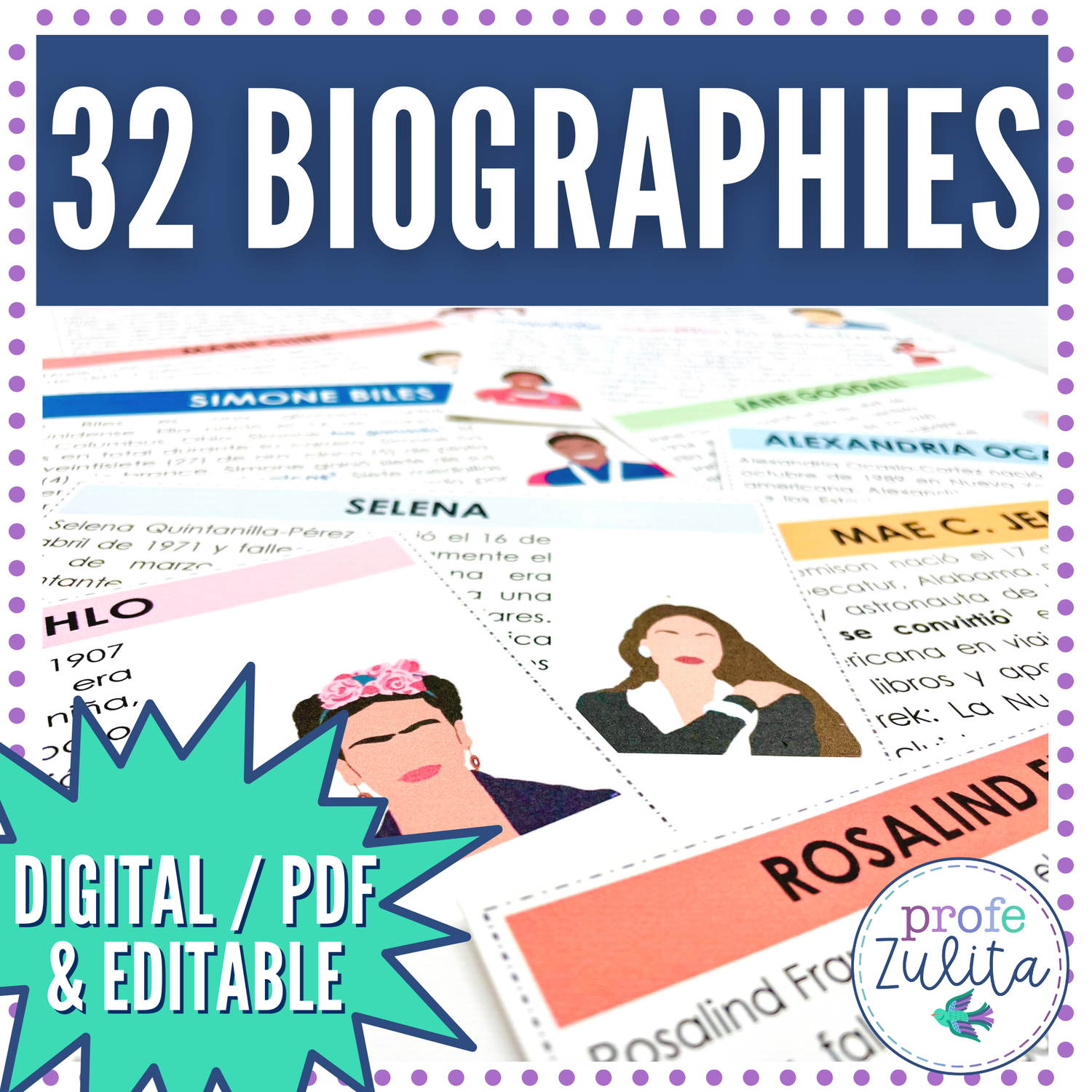 32 Women's History Month Biographies in Spanish - Gallery Walk - Payhip